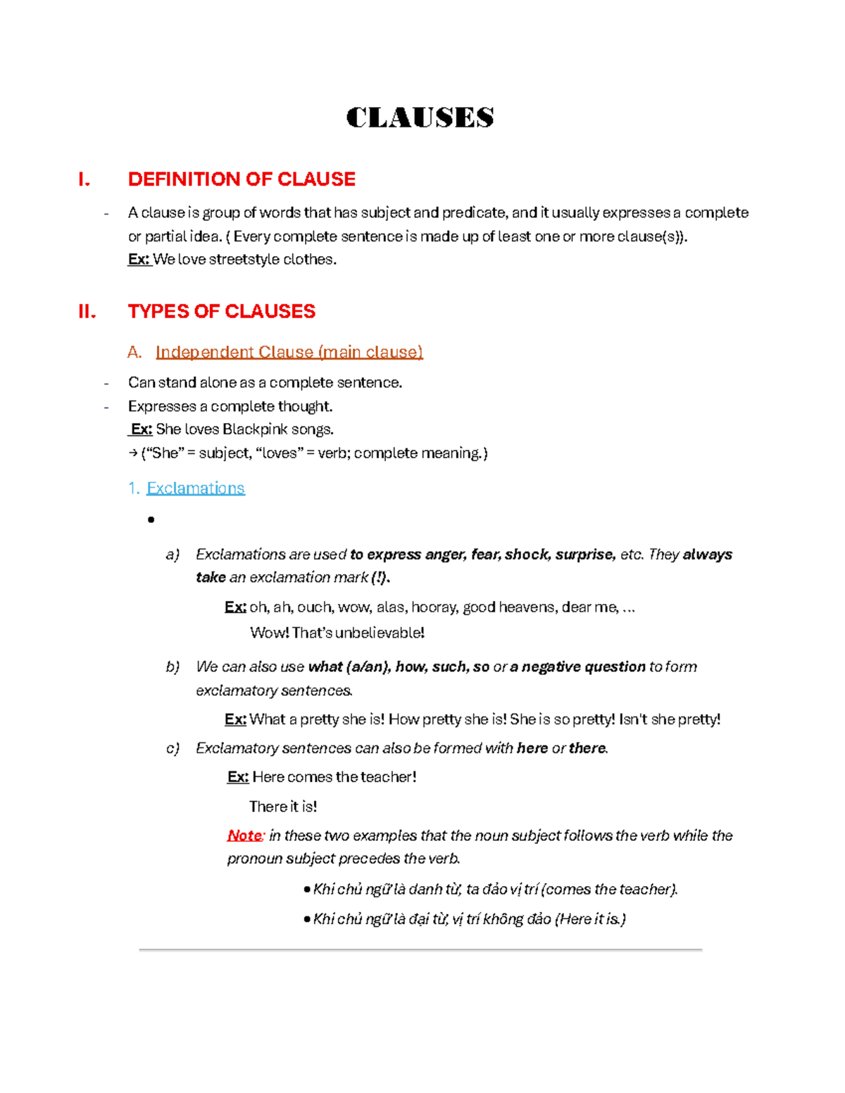 CLAUSES: Types and Functions in English Grammar - Studocu