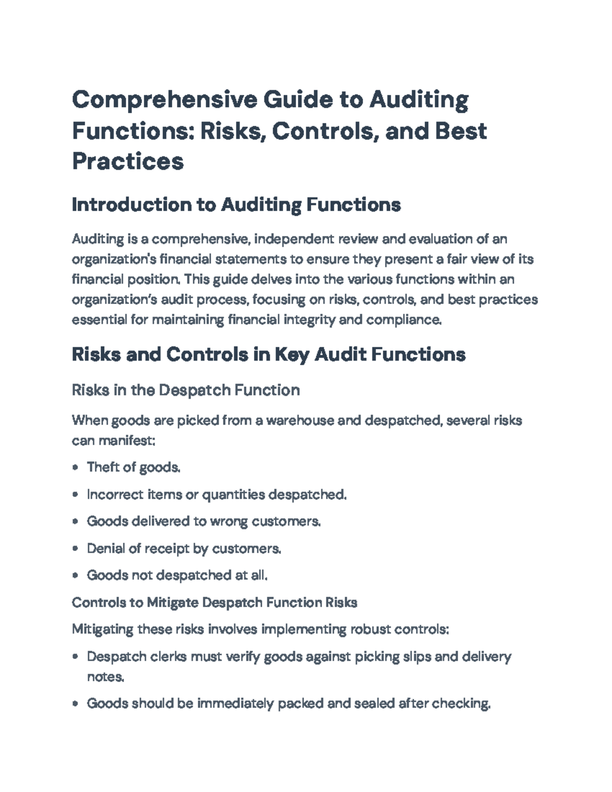 Comprehensive Guide to Auditing Functions: Risks & Controls Overview ...