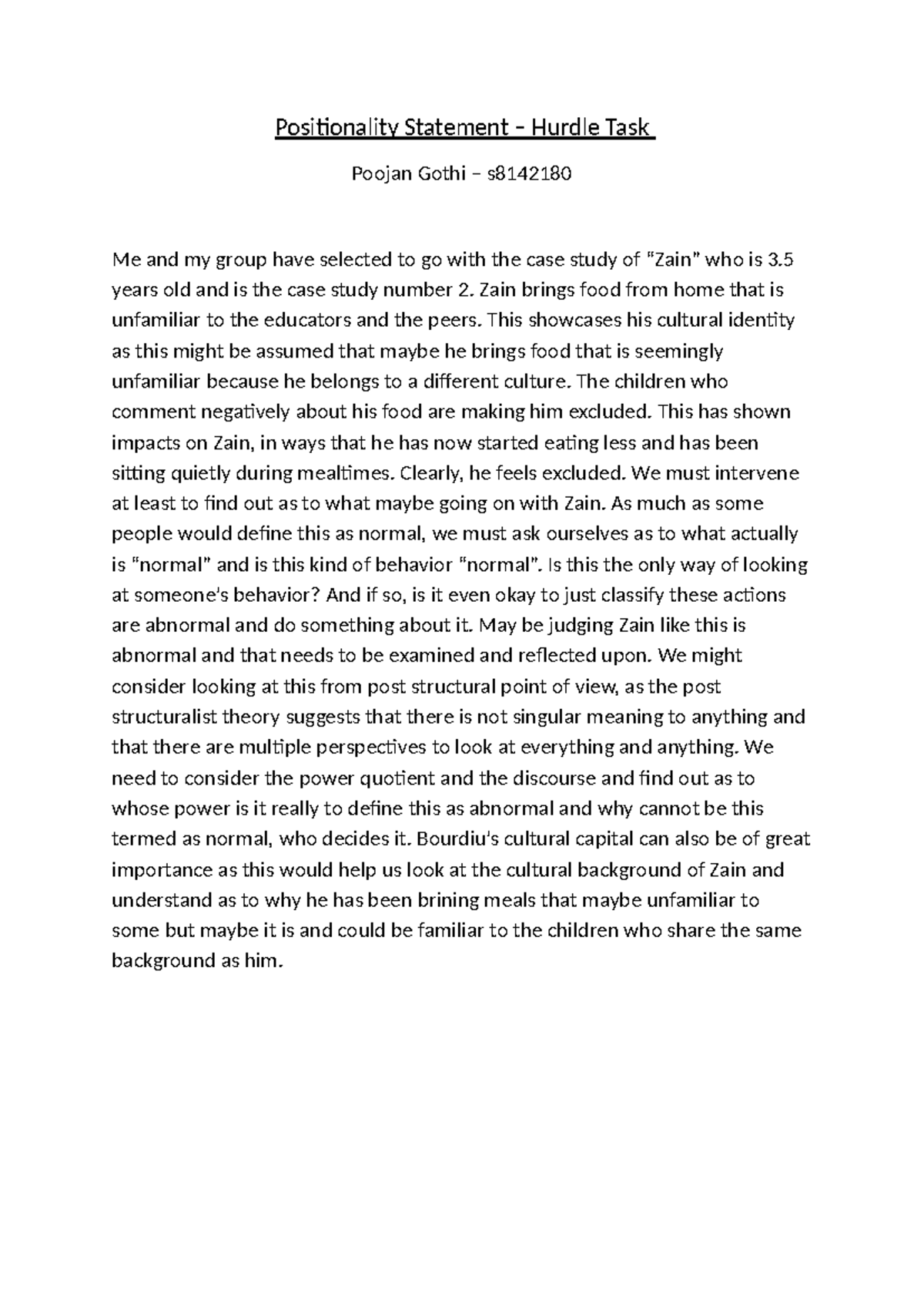 Positionality Statement Case Study: Zain's Cultural Identity - Studocu