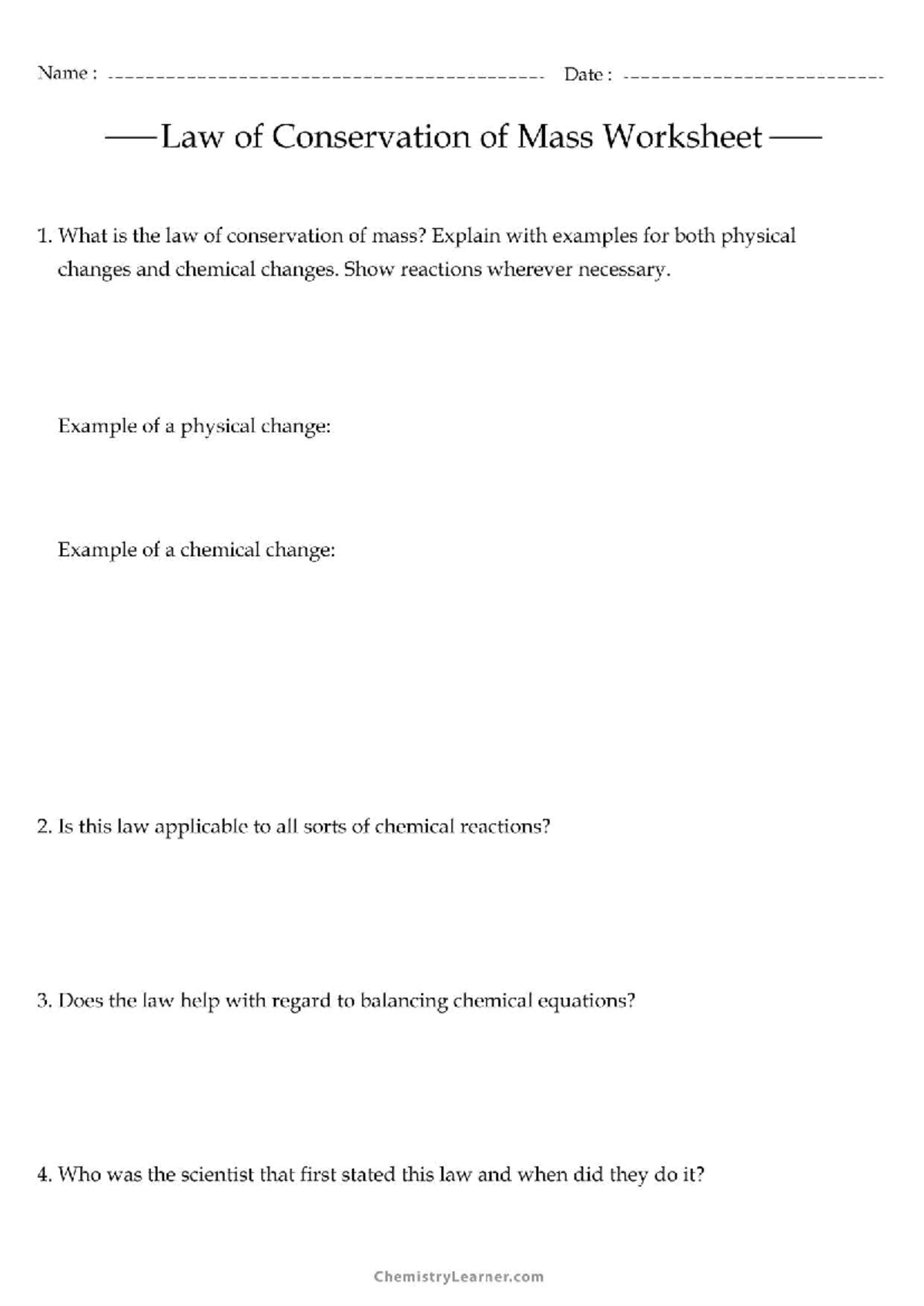 Law of Conservation of Mass Worksheet - 8th Grade Chemistry - Studocu