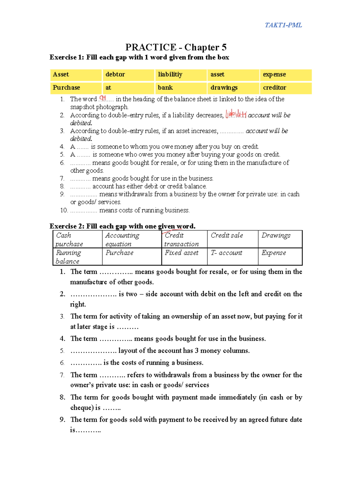 PRACTICE ACC 101 Chapter 5 Exercises: Accounting Fundamentals - Studocu