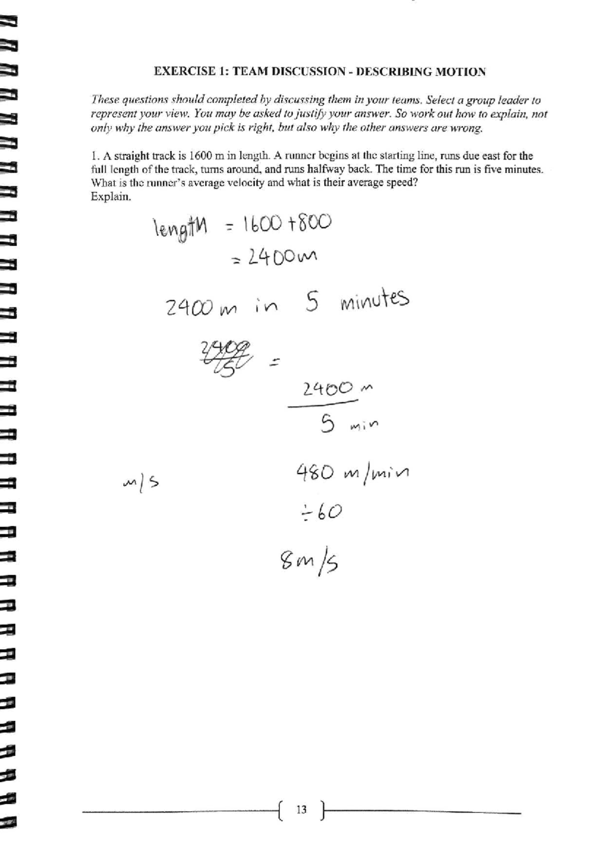 PHYS1205 Week 2: Team Discussion on Motion and Acceleration Exercises ...