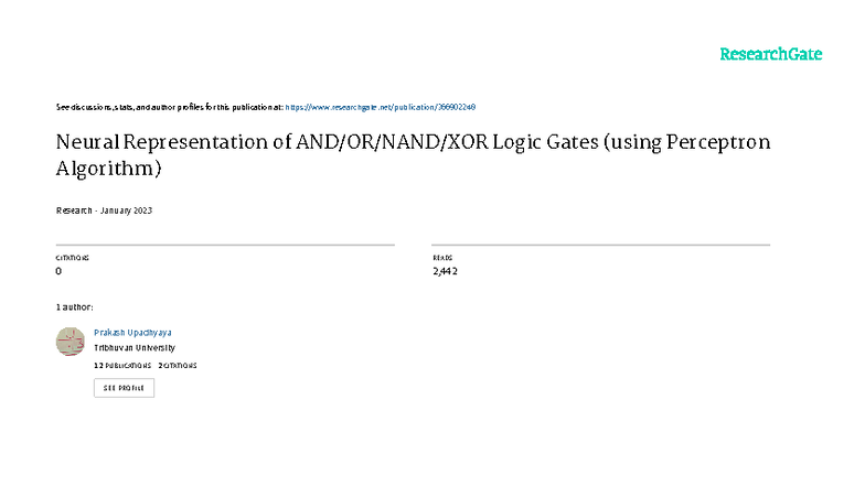 Neural Representation of Logic Gates: Perceptron Algorithm (078MSCSK011 ...