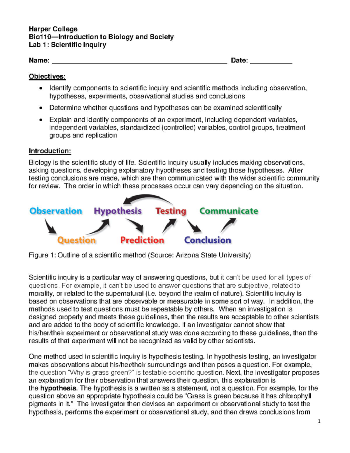 Scientific Inquiry In Biology
