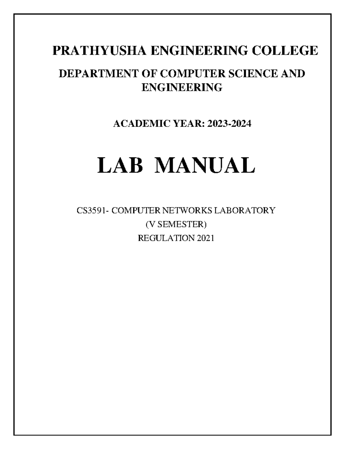CS3591 Computer Networks Laboratory: Lab Manual for V Semester - Studocu