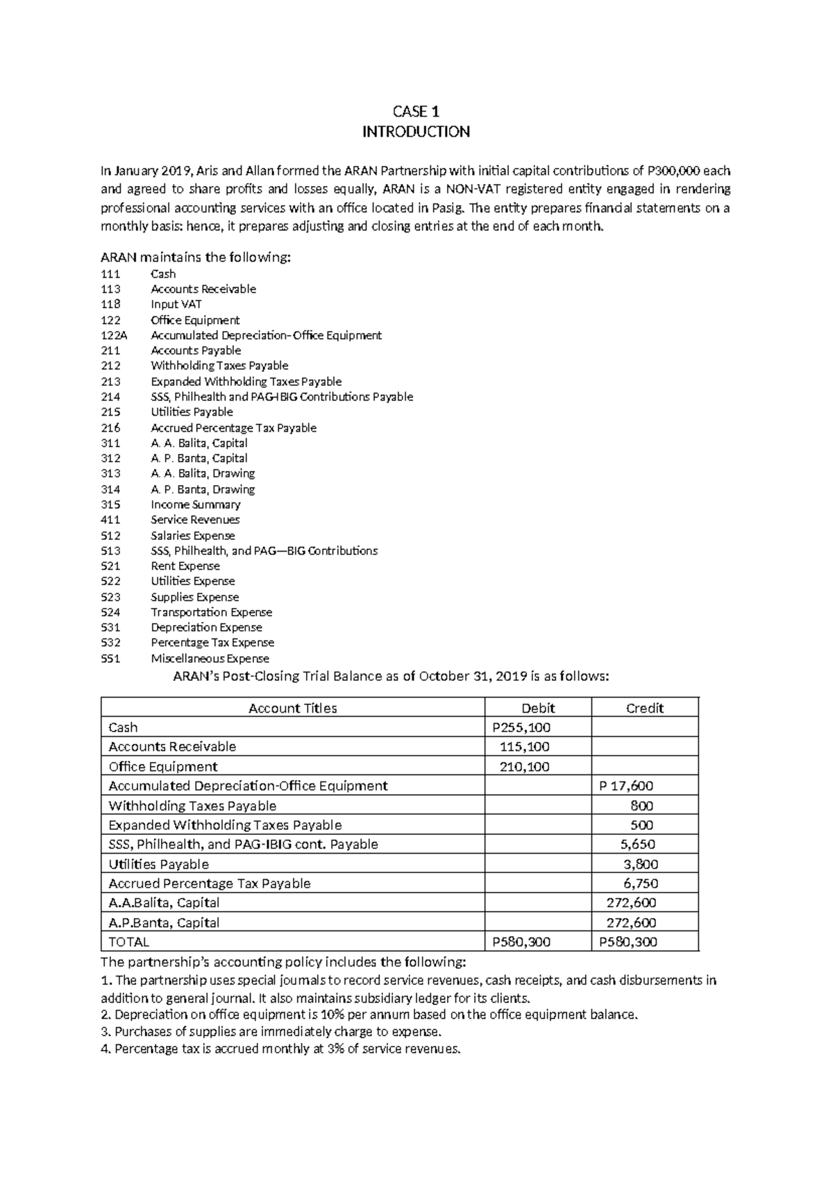 Bookkeeping Case Study: ARAN Partnership & NARA Trading Corp. (NC3 ...