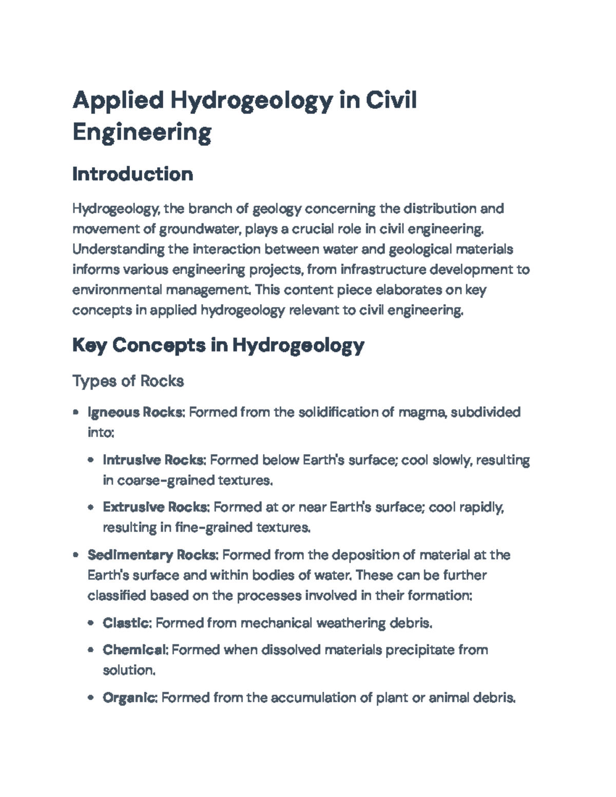 Applied Hydrogeology in Civil Engineering: Key Principles and ...