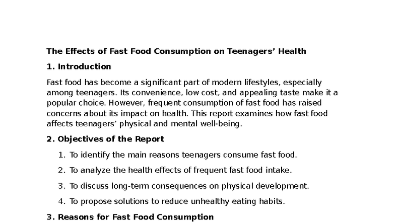 The Effects of Fast Food Consumption on Teenagers: Health Impacts and ...