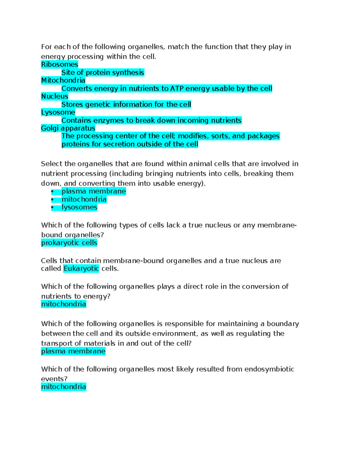 Cellular Processes: Organelles, Transport Mechanisms, and Energy ...