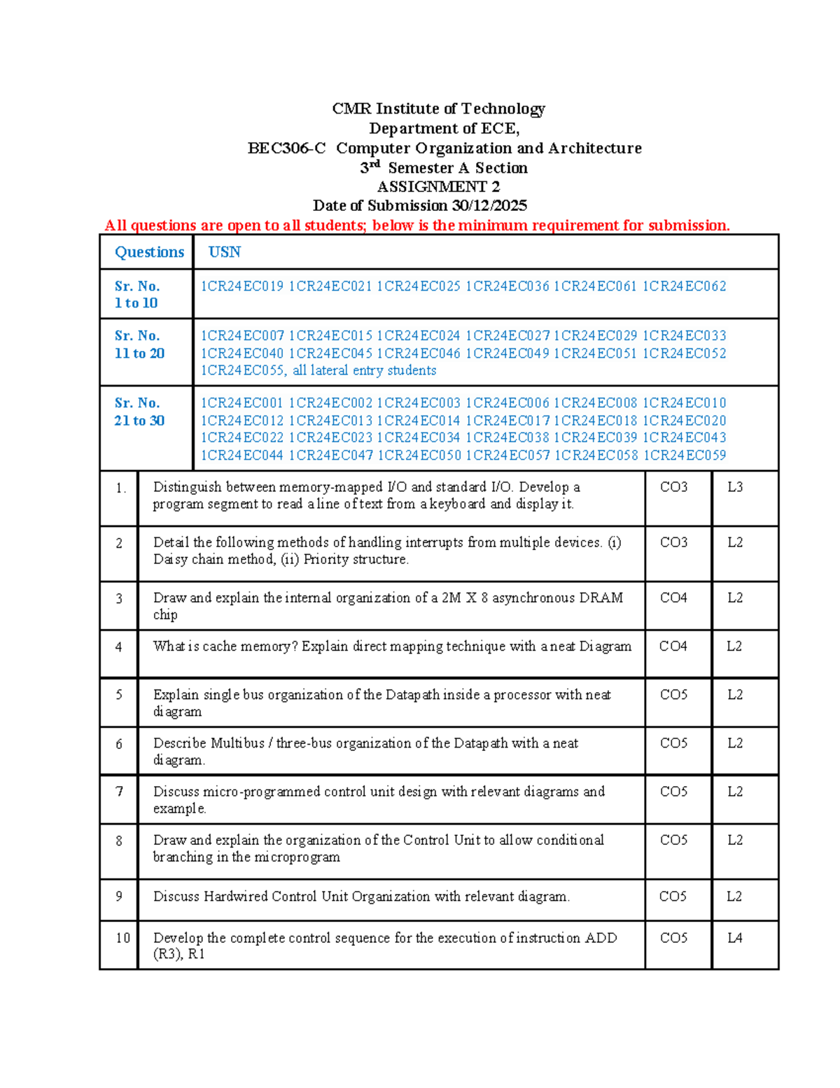 COA 3rd Sem A Section Assignment 2 - Computer Organization ...