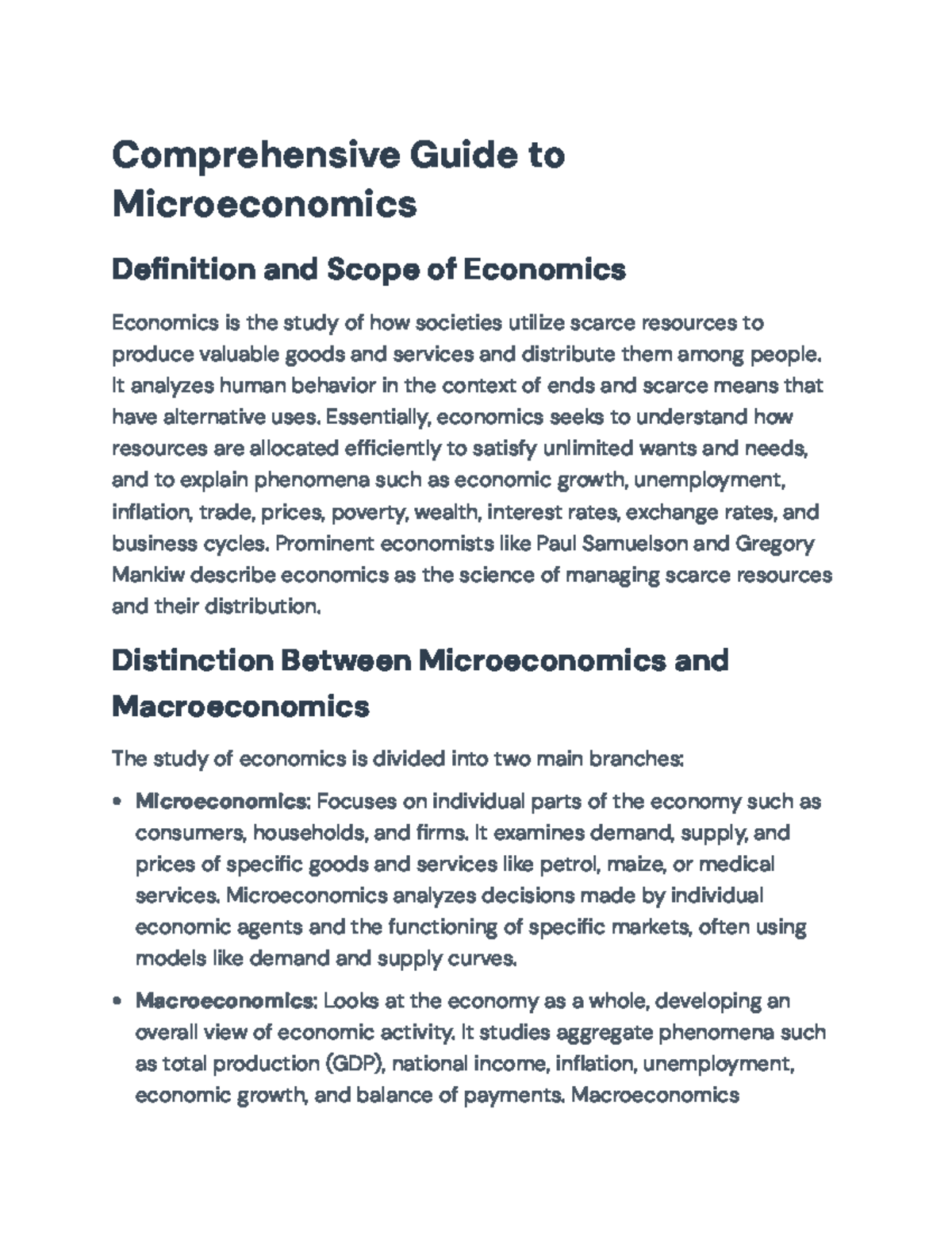 Comprehensive Microeconomics Overview: Key Concepts & Theories (ECO 101) - Studocu