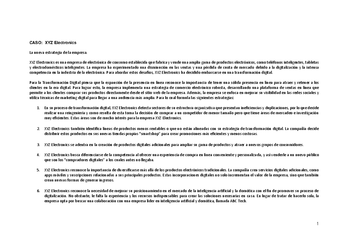 Caso XYZ Electronics 2024: Estrategias para la Transformación Digital ...