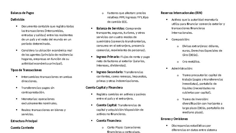 Balanza de Pagos: Conceptos y Estructura Contable - Apunte - Studocu
