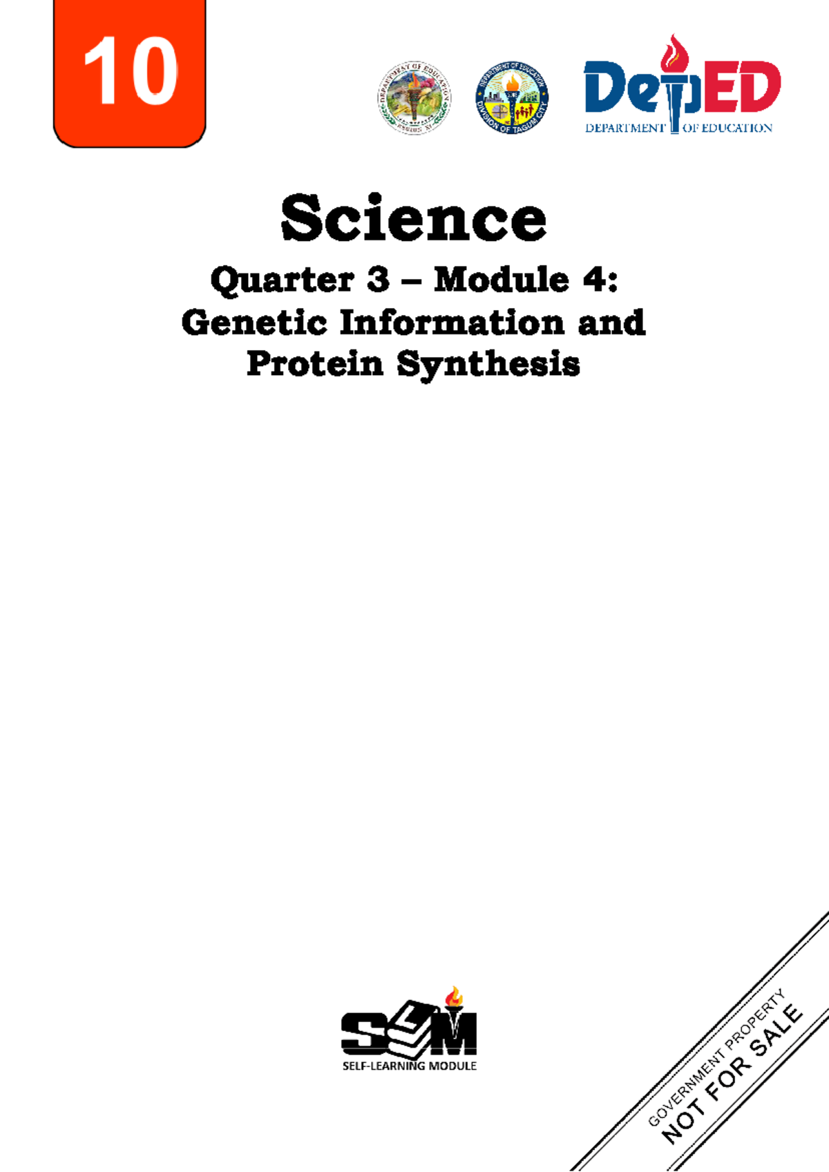 Science SLM G10 Q3 M4 Genetic Information - Science Quarter 3 – Module ...