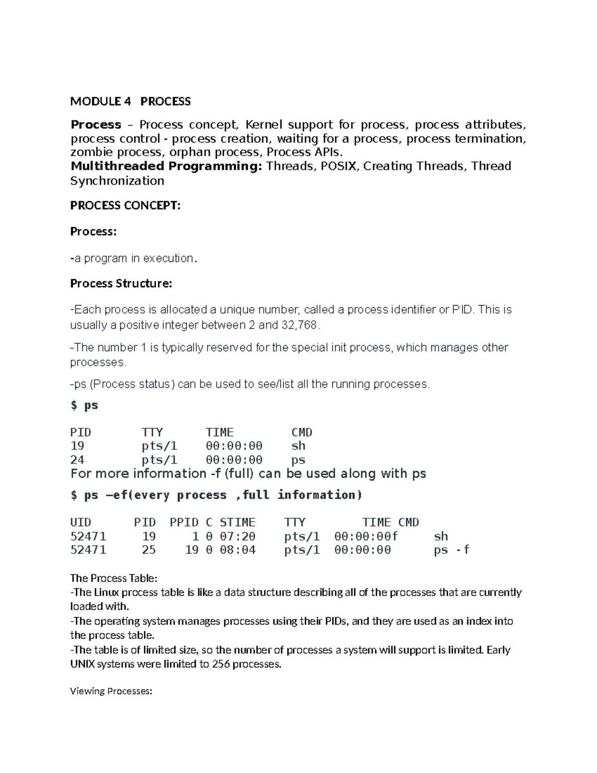 Module 4: Process Management and Multithreading Concepts - Studocu