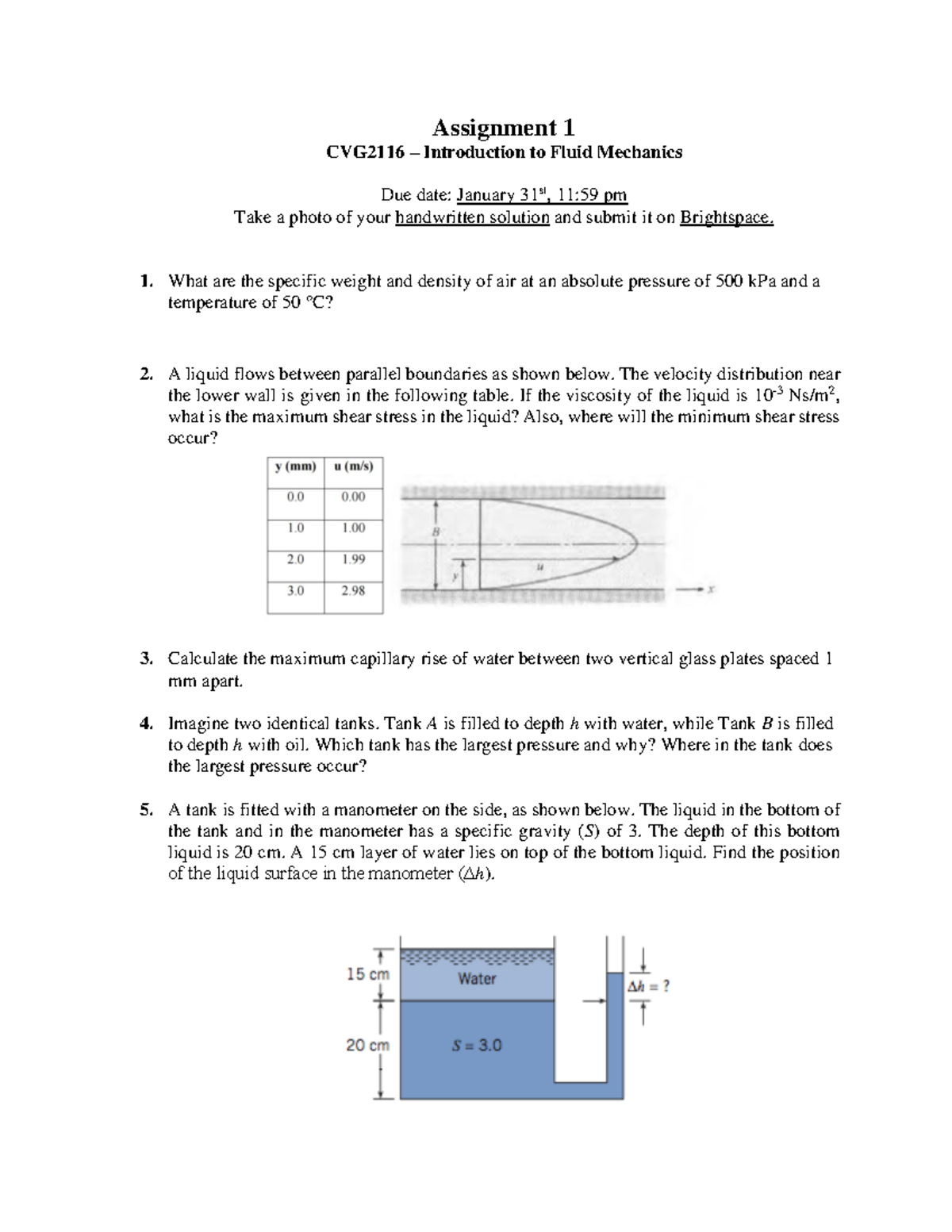 CVG2116 - Fluid Mechanics Assignment 1 Q&A and Solutions - Studocu