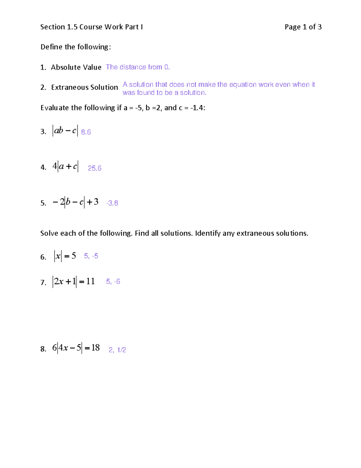 Mr. D Math Solutions: Coursework on Absolute Value & Extraneous ...