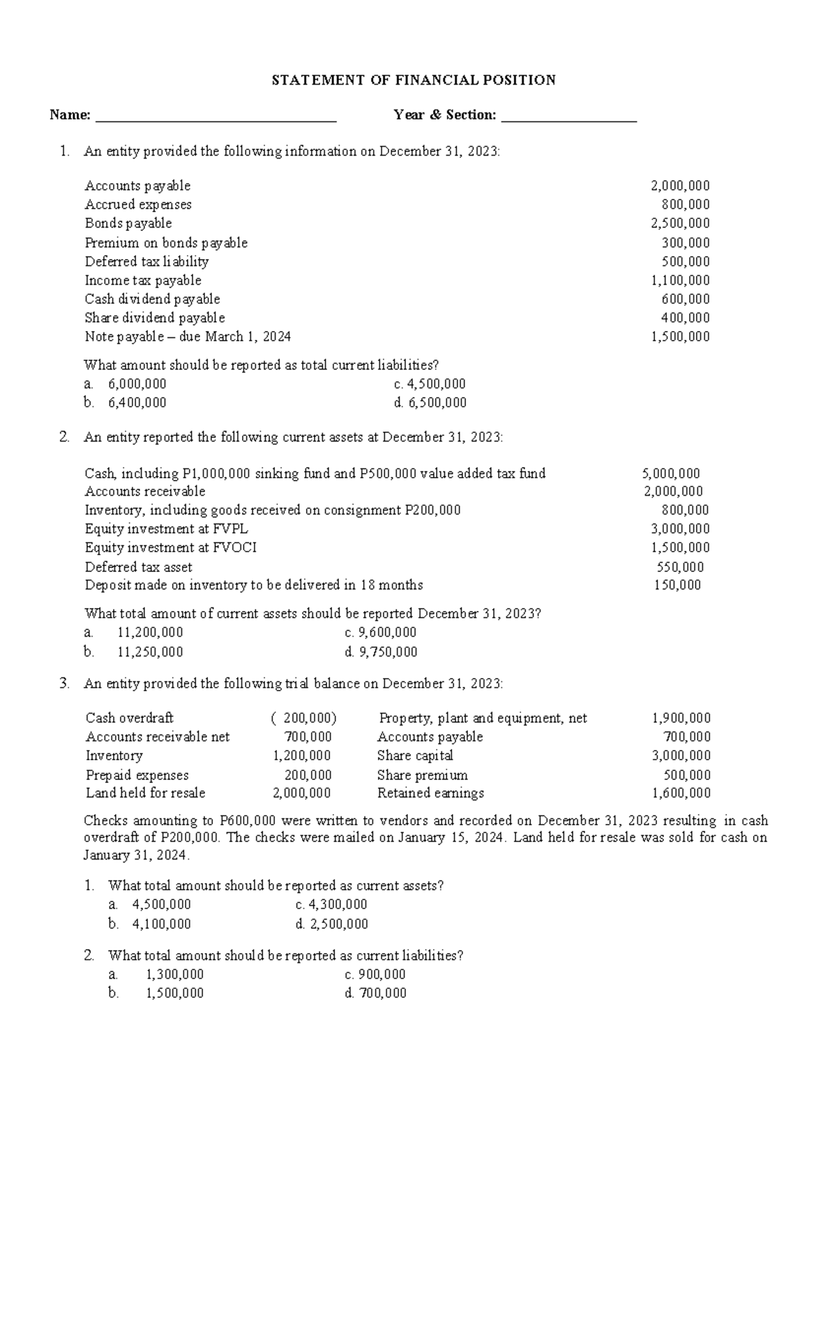 Review Materials for FAR: Statement of Financial Position Analysis ...