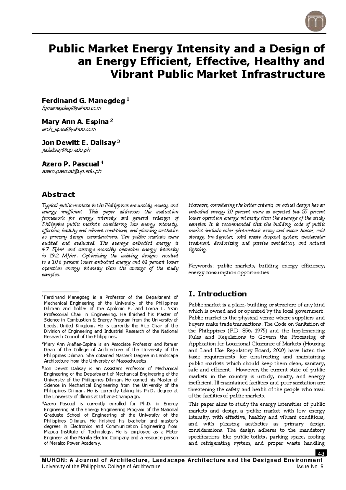 Public market energy intensity and design for efficient infrastructure ...