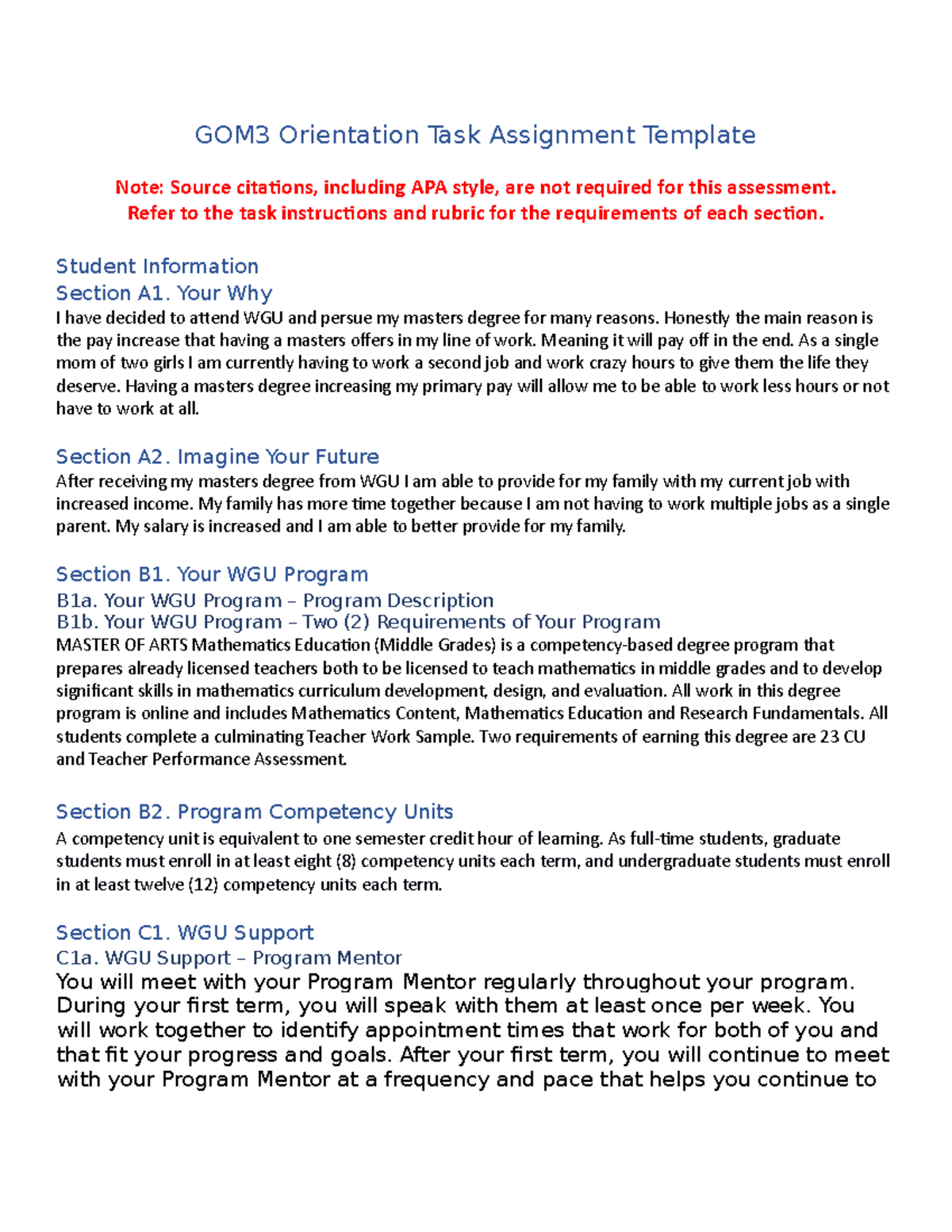 Orientation Task upon acceptance - GOM3 Orientation Task Assignment Template Note: Source ...