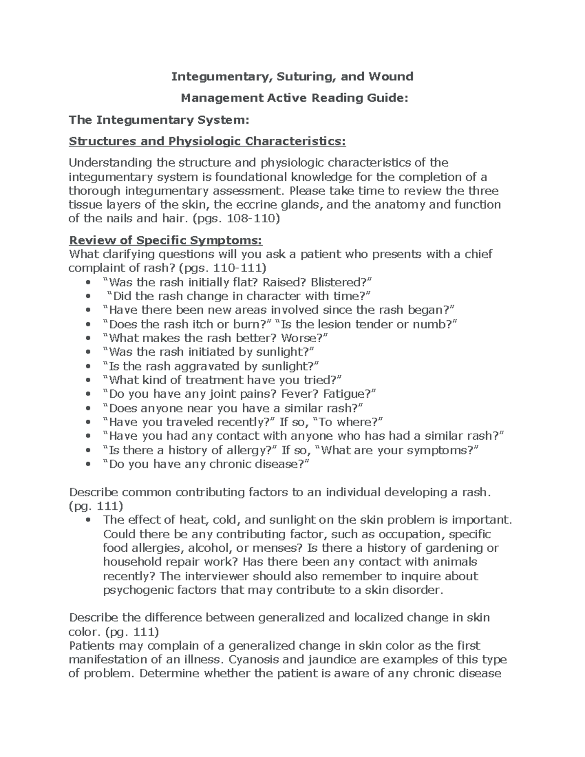 Integumentary System Active Reading Guide: Structures & Assessments ...