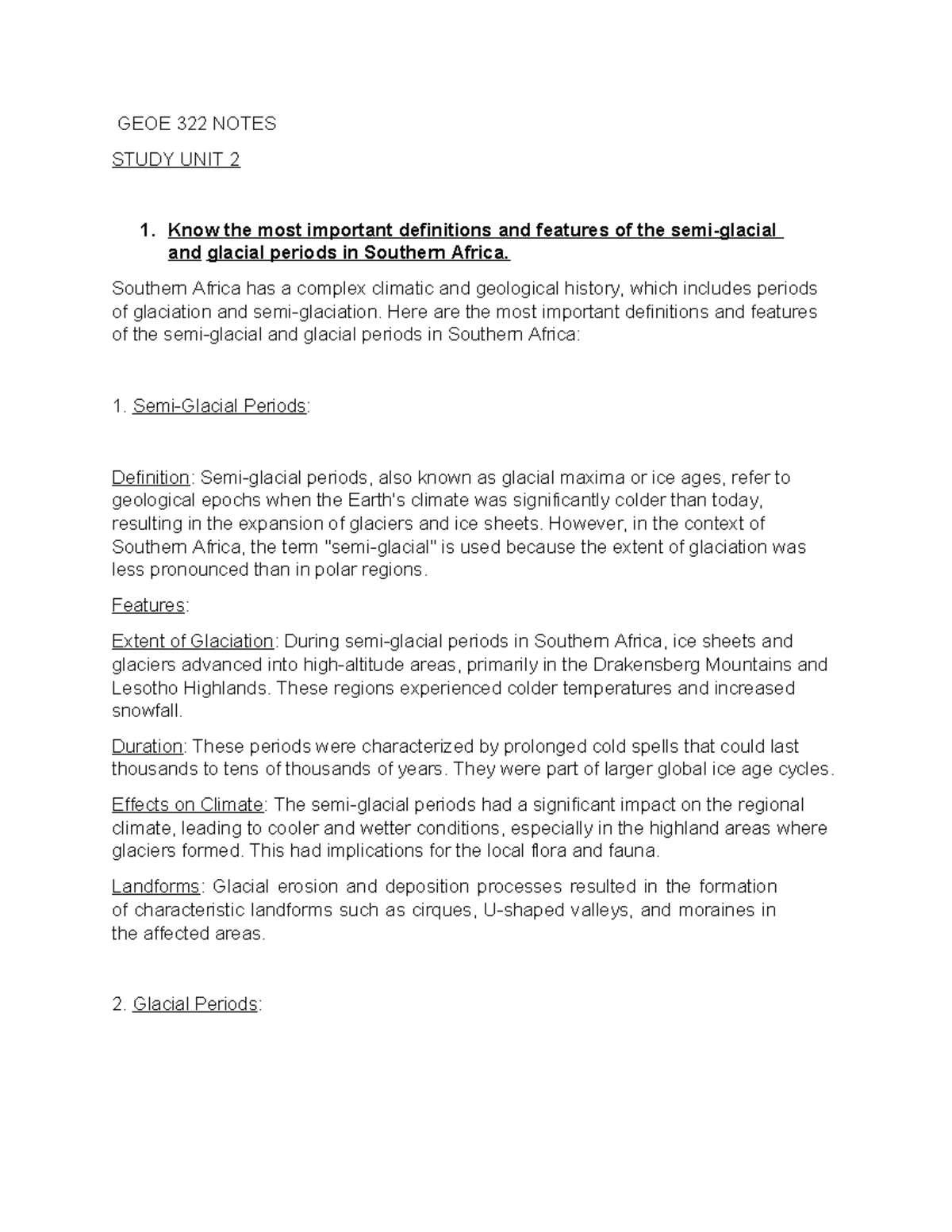 GEOE 322 Study Notes: Southern Africa's Glacial Periods & Soil Dynamics ...