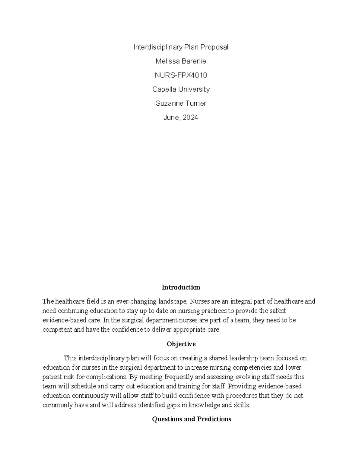 NURS-FPX Interdisciplinary Plan Proposal for Surgical Nurse Education ...