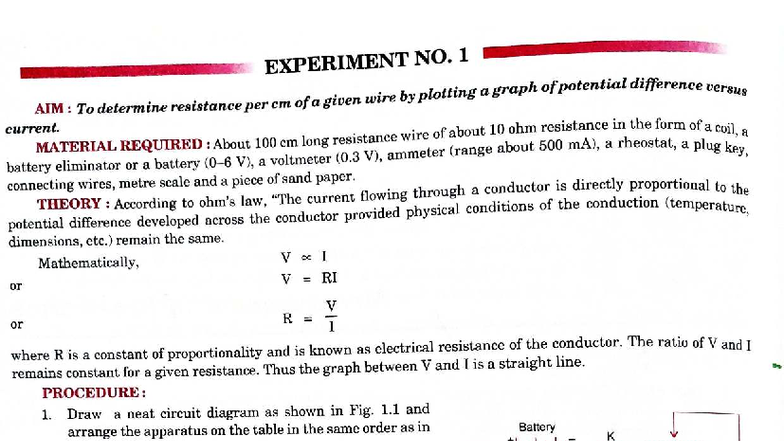 Physics Lab Experiment 1: Determining Resistance of a Wire - Studocu