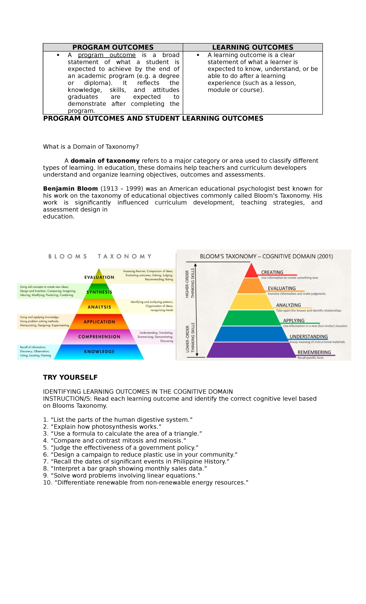 Program Outcomes & Learning Outcomes Overview - Studocu