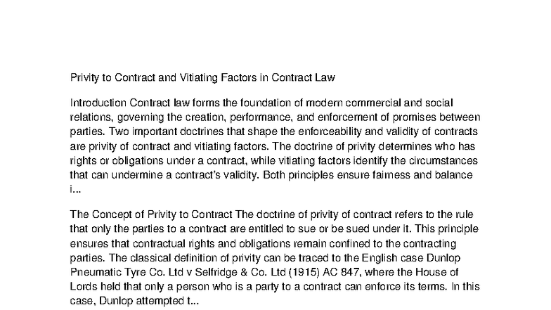 Privity to Contract & Vitiating Factors in Contract Law: An Overview ...