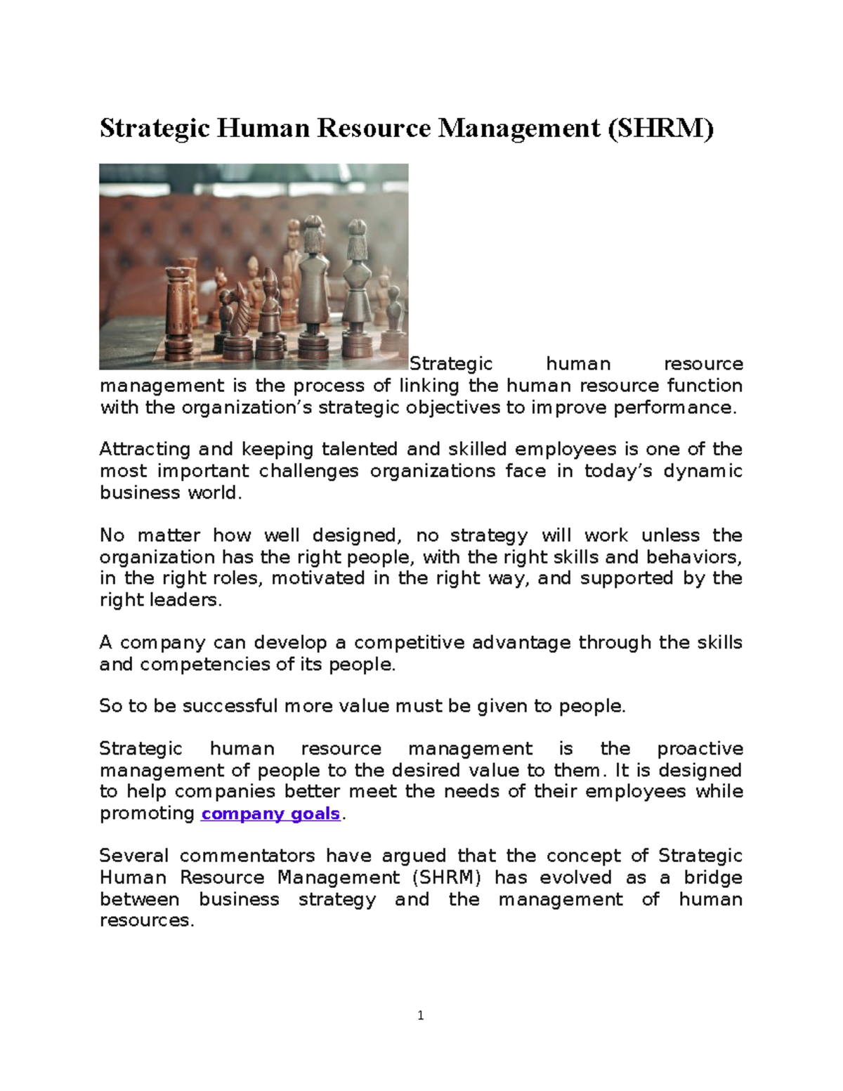 Strategic Human Resource Management (SHRM) - Comprehensive Notes - Studocu