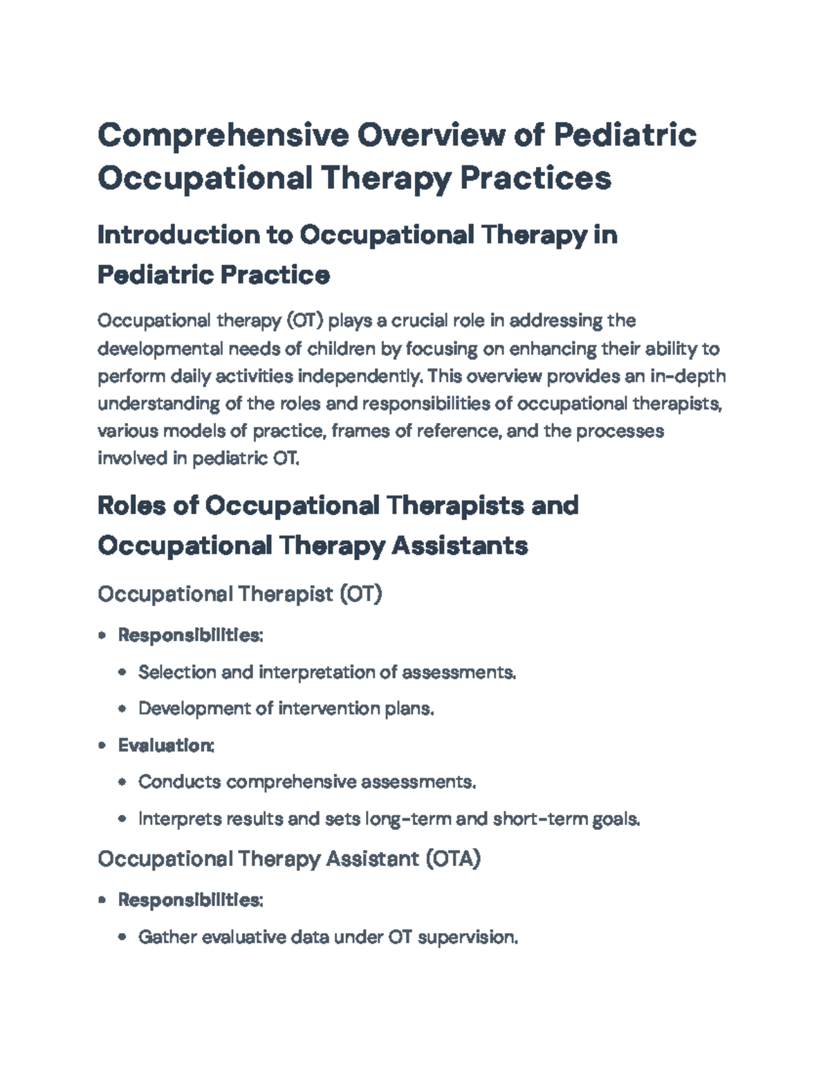 Pediatric Occupational Therapy Practices Overview: Models & Evaluation ...