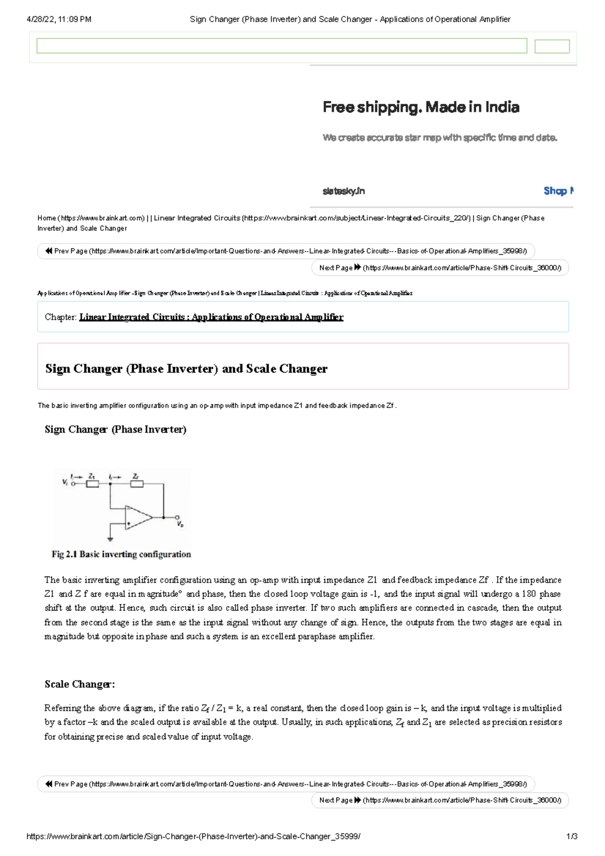 Operational Amplifier Applications: Sign Changer & Scale Changer - Studocu