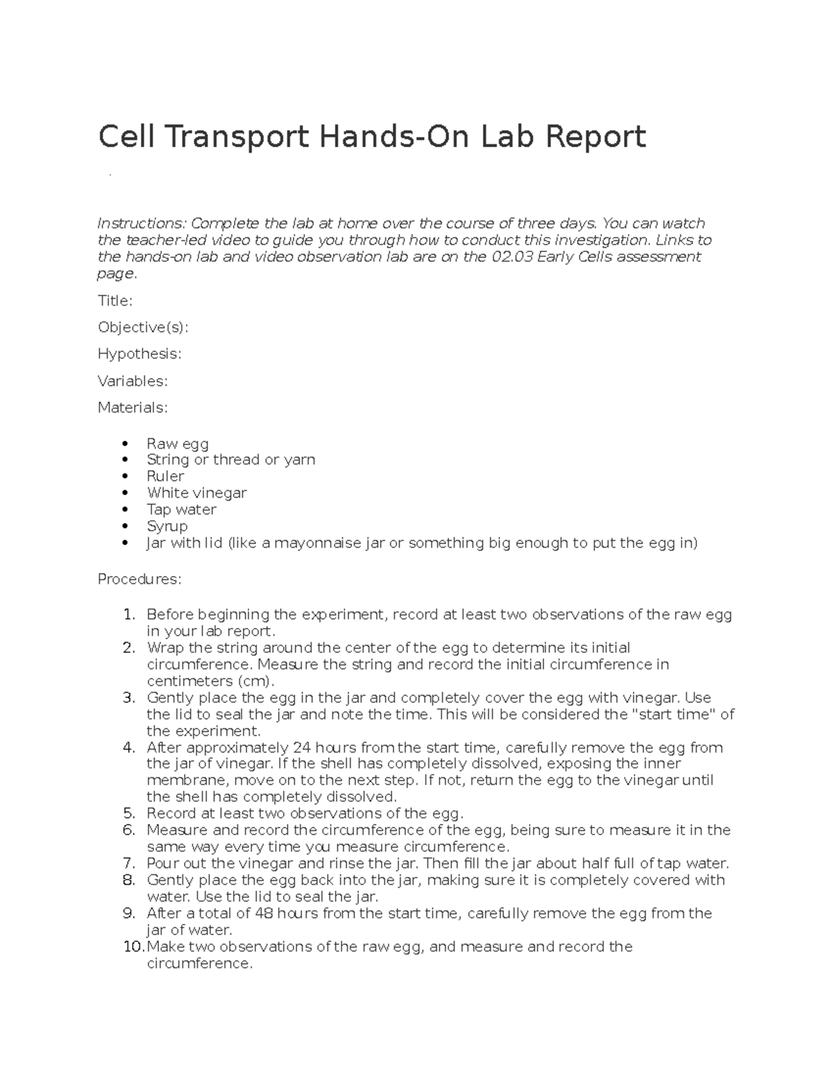 02 03 cell transport lab report - Cell Transport Hands-On Lab Report ...