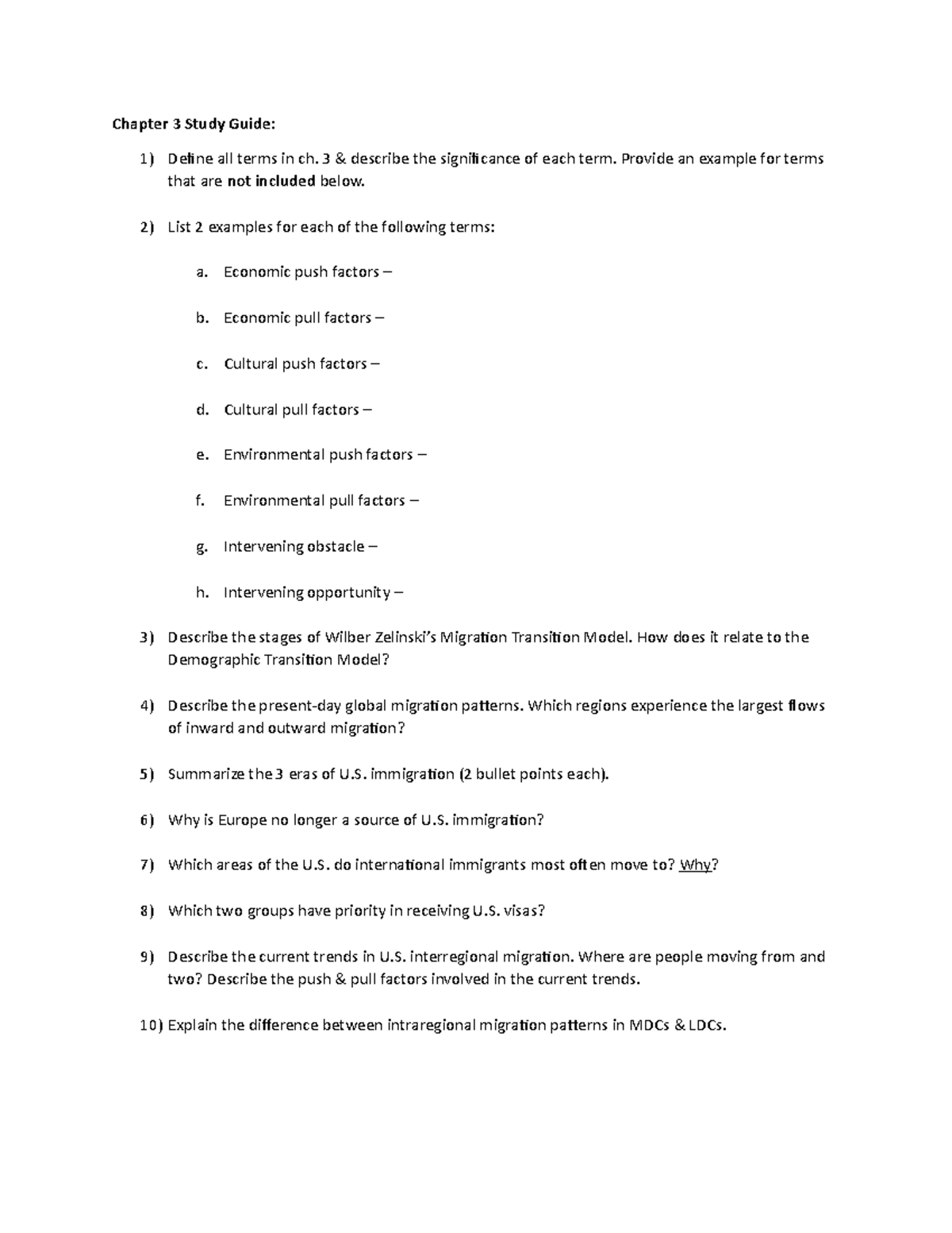 Chapter 3 Study Guide - Chapter 3 Study Guide: 1) Define all terms in ...