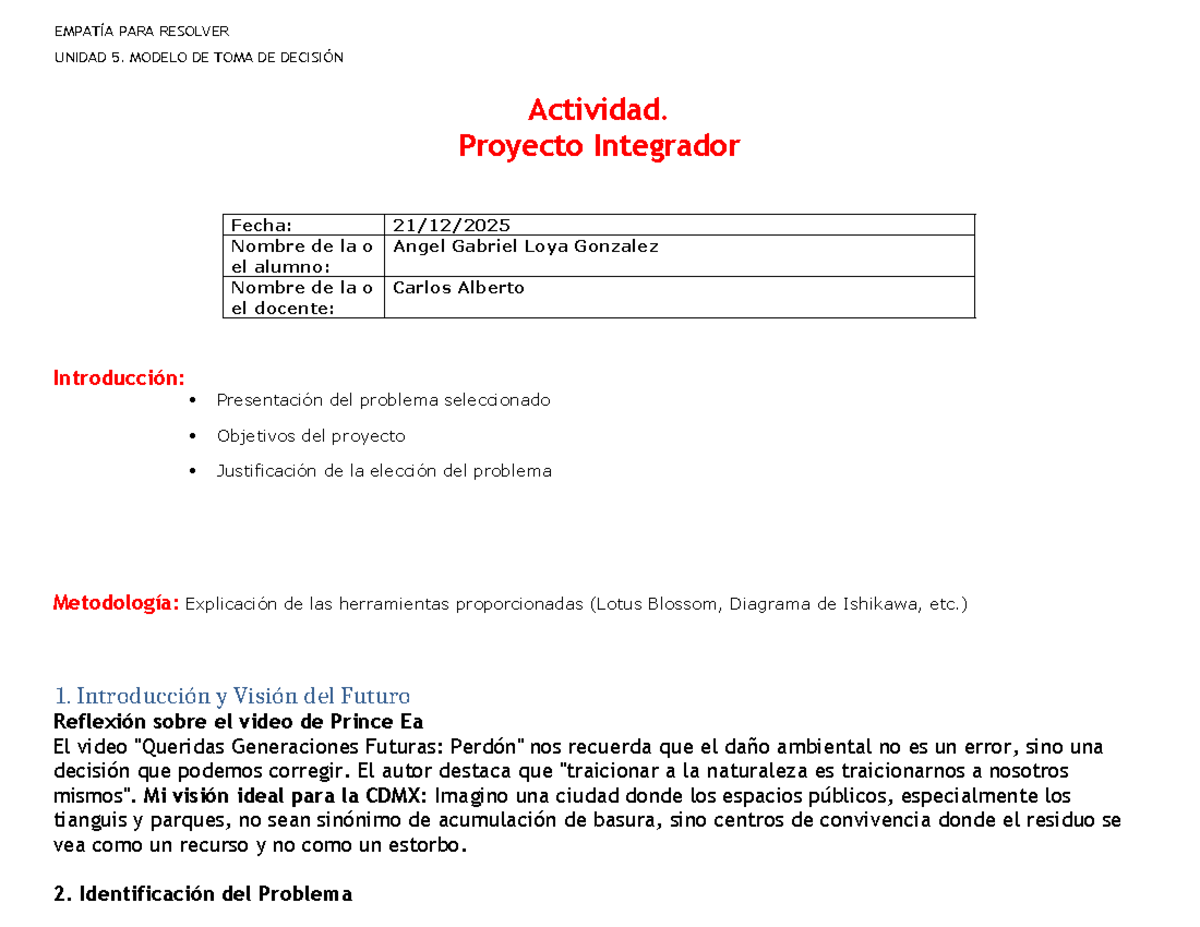 Empatía para Resolver: Proyecto Integrador Unidad 5 - Toma de Decisión ...