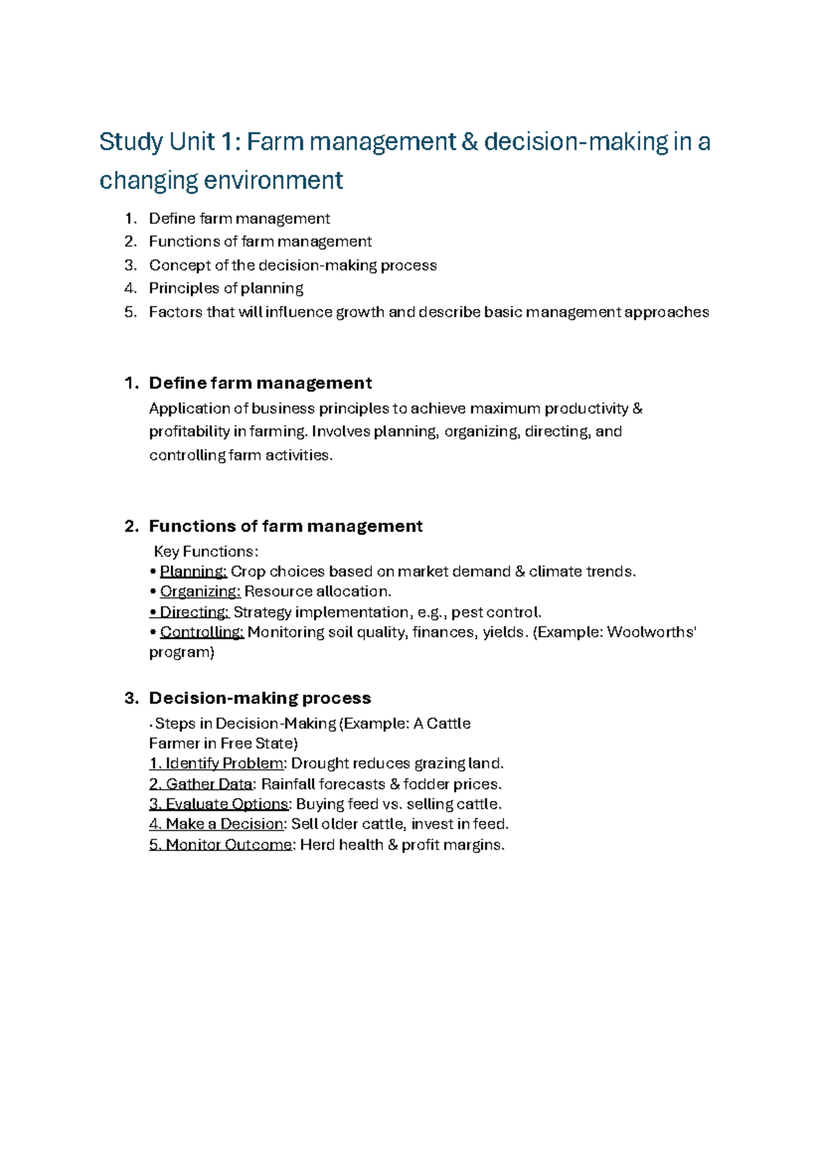 SU 1: Summary of Farm Management in a Changing Environment - Studocu