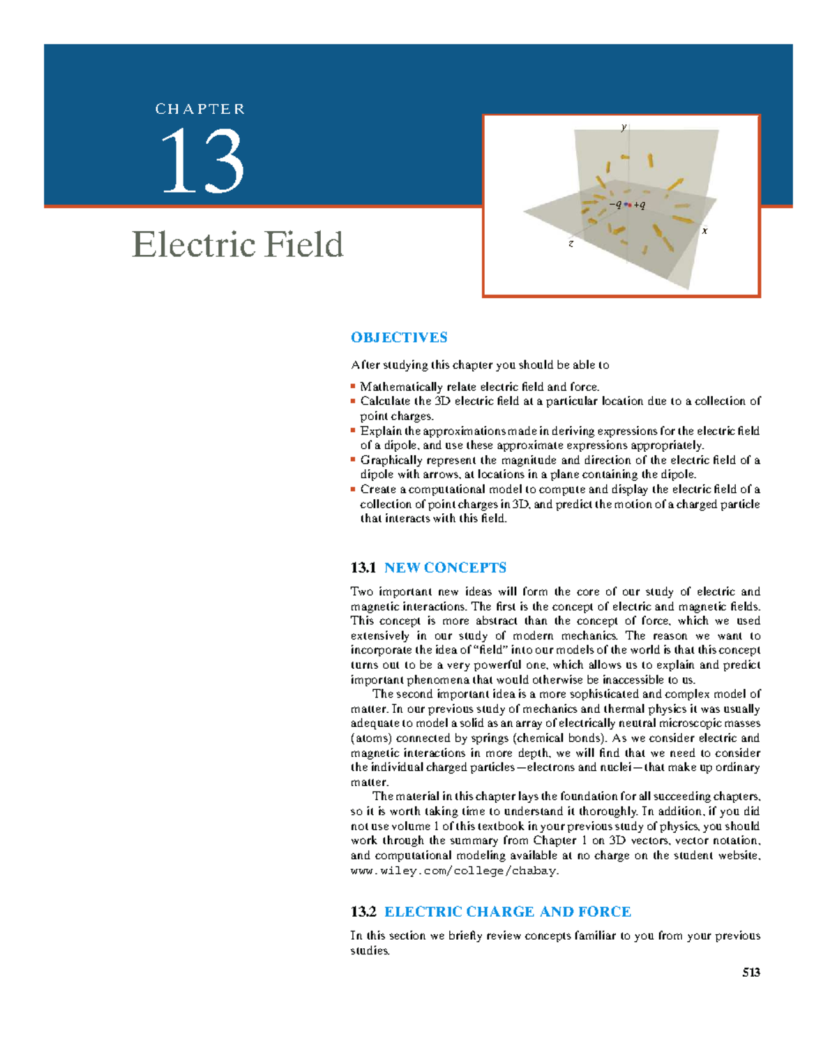 Matter and Interactions - PDF Room (1)-531-563 - C H A P T E R 13 x z y q +q Electric Field ...