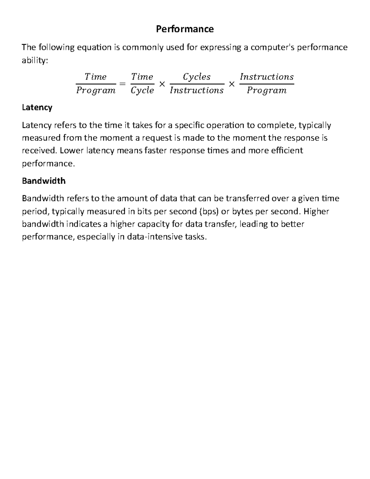 Performance - Performance The following equation is commonly used for ...