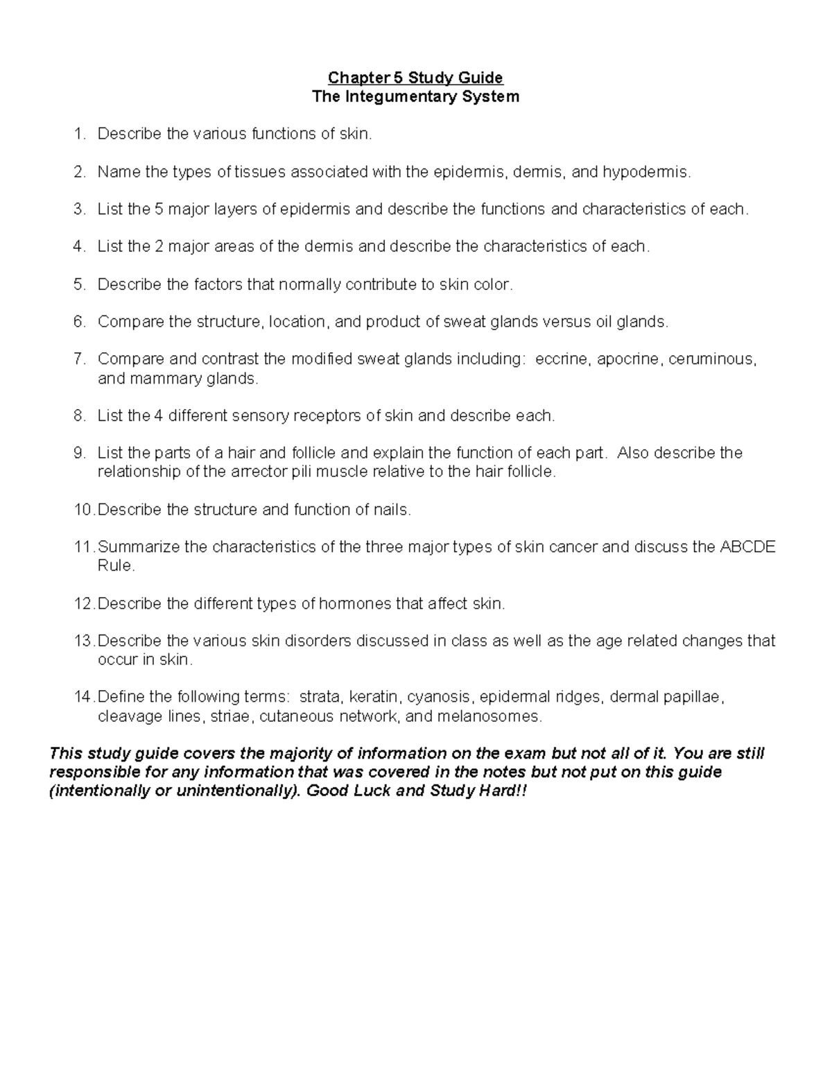 Openstax BIOL 101 Chapter 5 Study Guide: The Integumentary System - Studocu