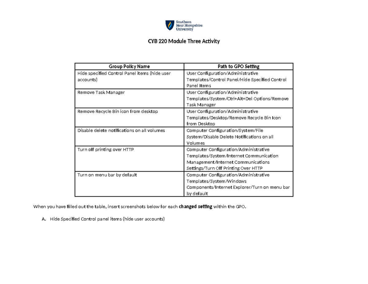CYB 220 Module Three Activity Coty Mc Kinney - CYB 220 Module Three ...