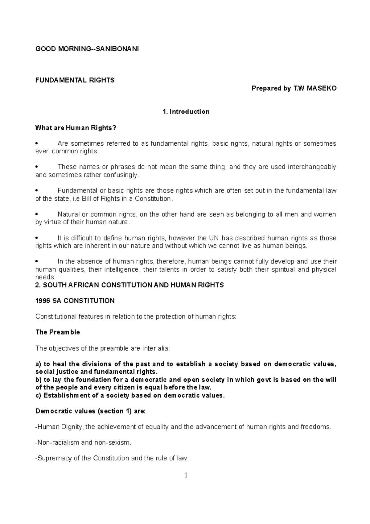 Fundamental Rights - Bill of Rights Structure Study Notes - Studocu