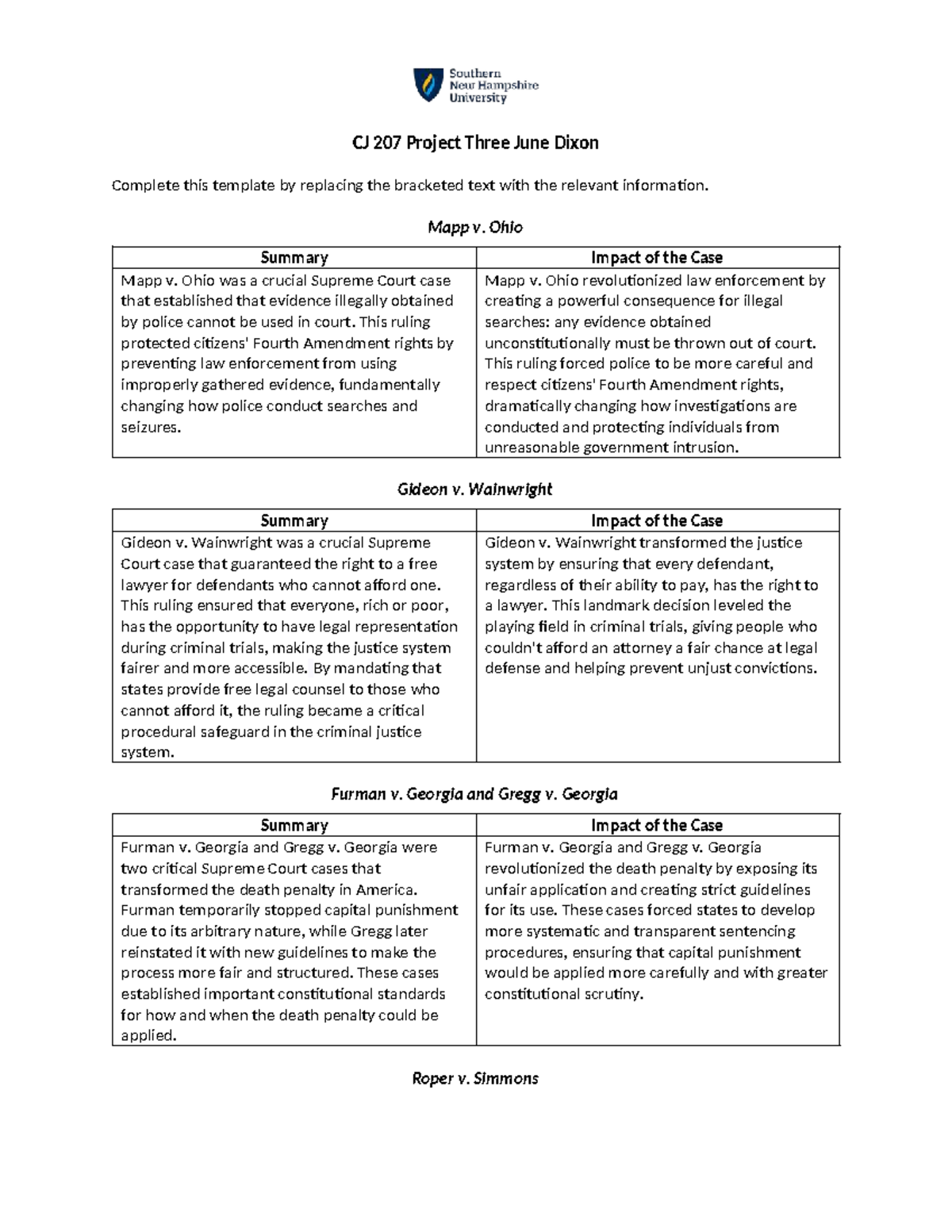 CJ 207 Project Three: Landmark Supreme Court Cases Overview - Studocu