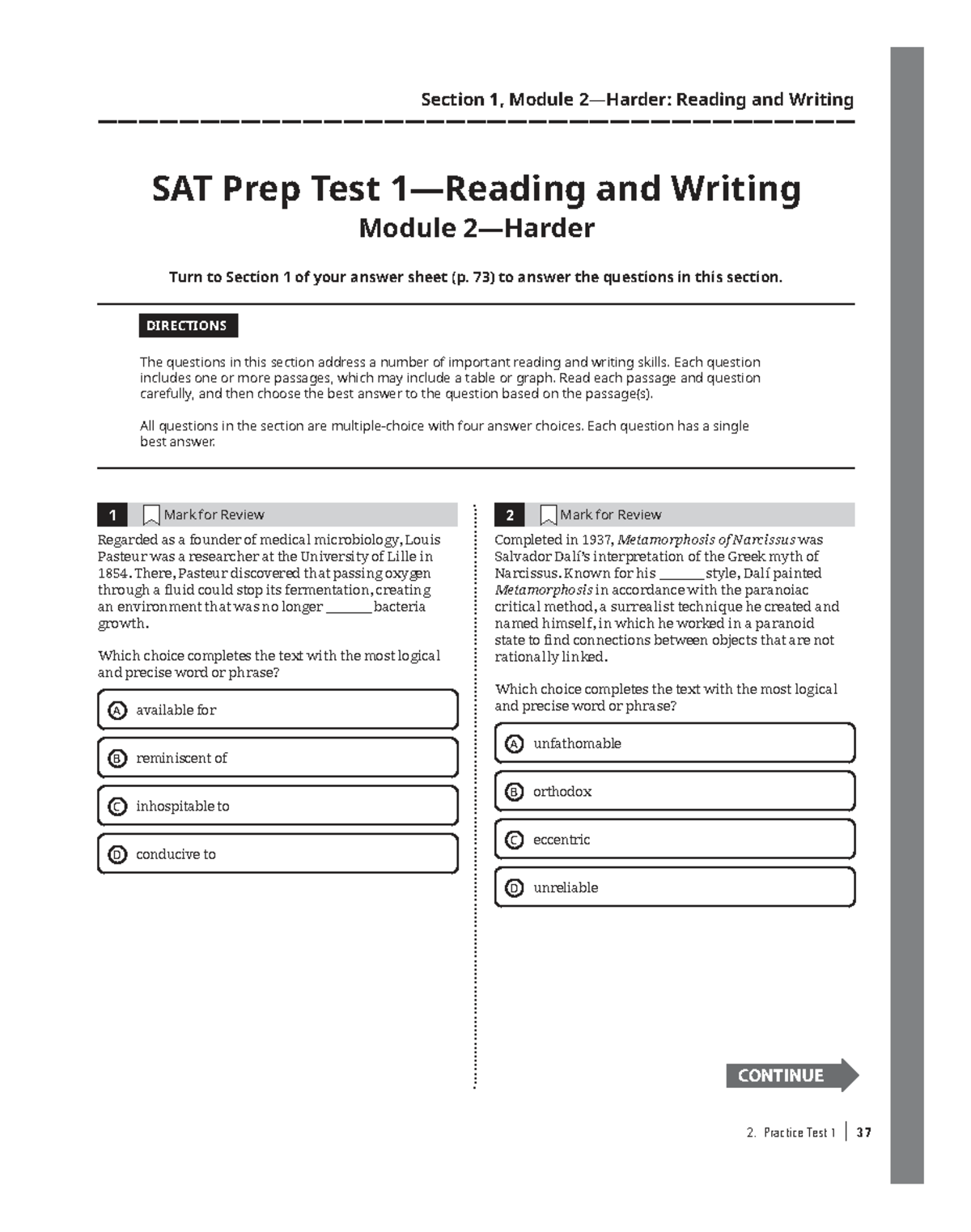 Set 17, Module 2: Advanced Reading & Writing SAT Prep Test - Studocu