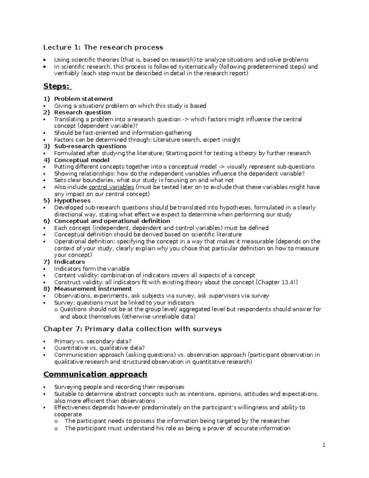 Research Methodology (Course Code: RM101) Lecture 1 Summary - Studeersnel