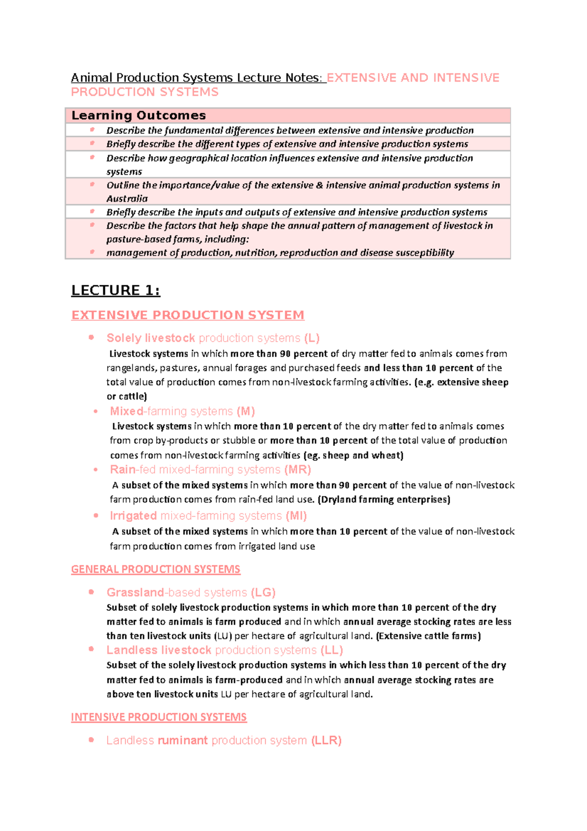 Animal Production Systems Lecture Notes: Extensive vs Intensive ...