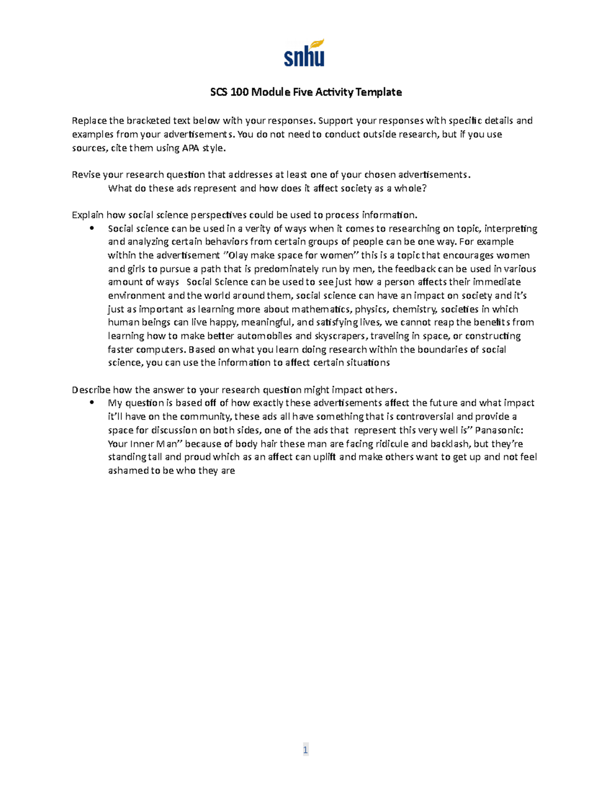 SCS 100 Module Five Activity - Support your responses with specific ...