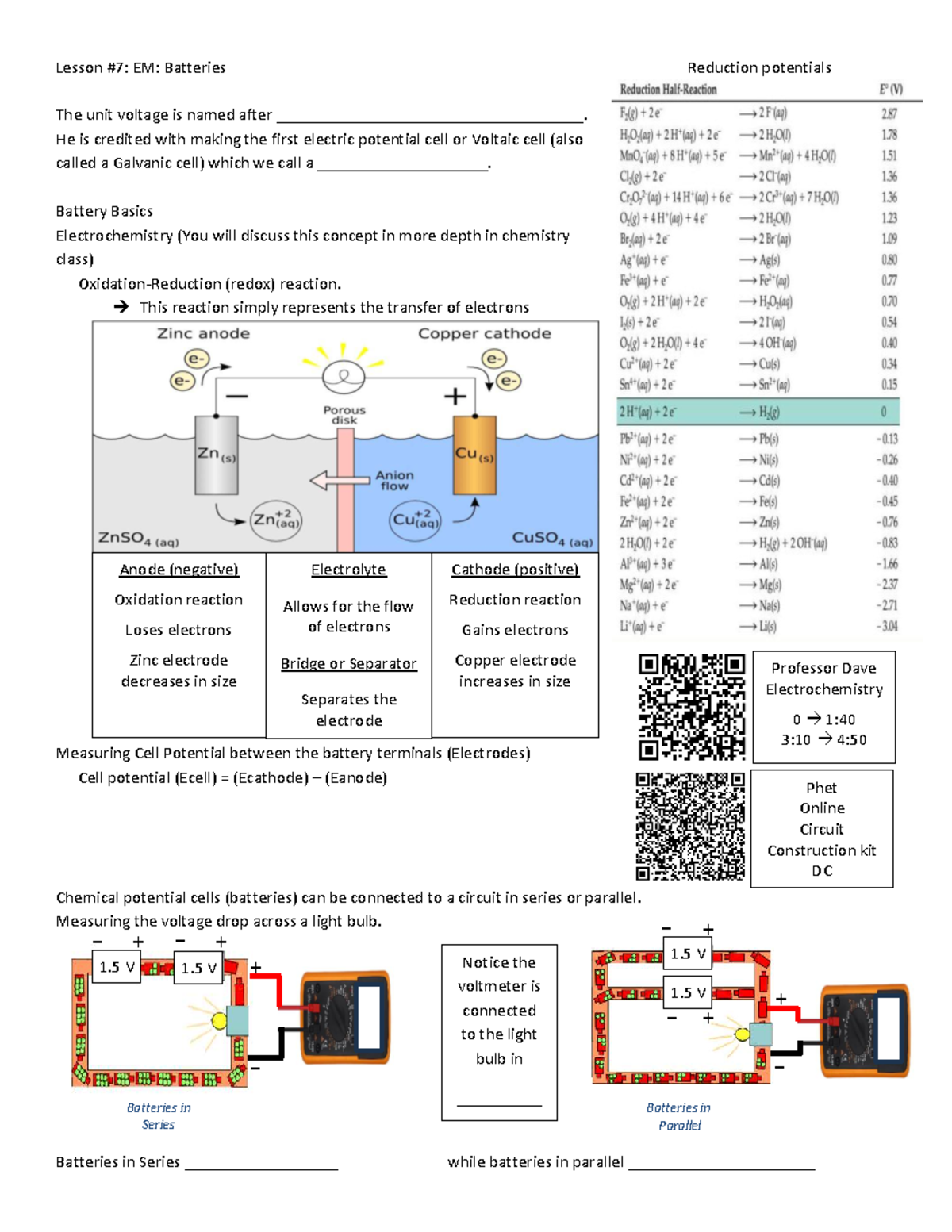 Lesson EM: Electrochemistry & Battery Capacity Insights - Studocu