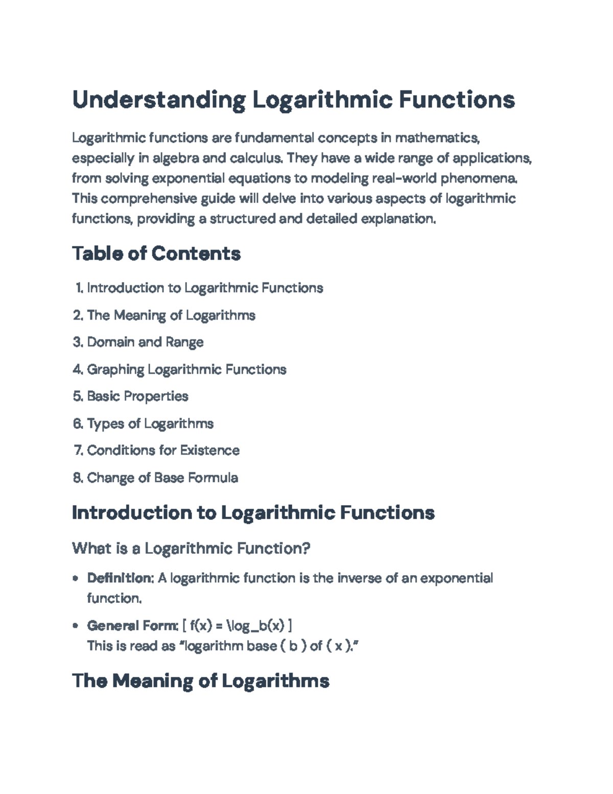 Understanding Logarithmic Functions: A Comprehensive Guide ...