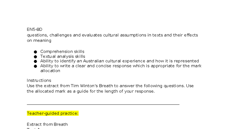 Breath (ENG101) Comprehension Task: Cultural Assumptions & Identity ...